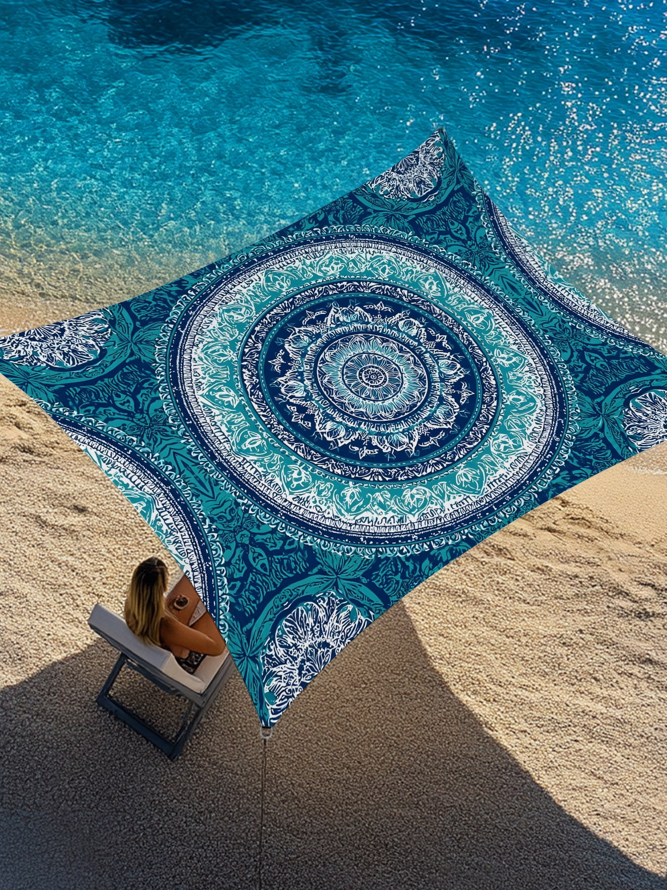 Bohemian Concentric Rings Sun Shade Sail 8' x 10', Teal Green Floral ...