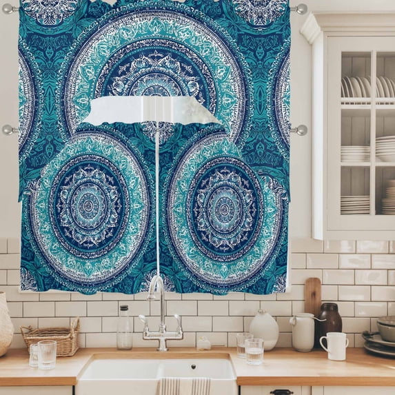 Bohemian Concentric Rings Swag Curtains Valance and Tier Set, Teal ...