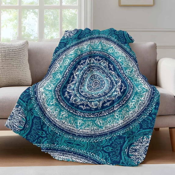 Bohemian Concentric Rings Throw Blanket for Couch Teal Green Floral ...