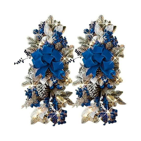 Bohemian Cordless LED Wreath - Warm White Fairy Lights, Faux Ribbon Bow ...