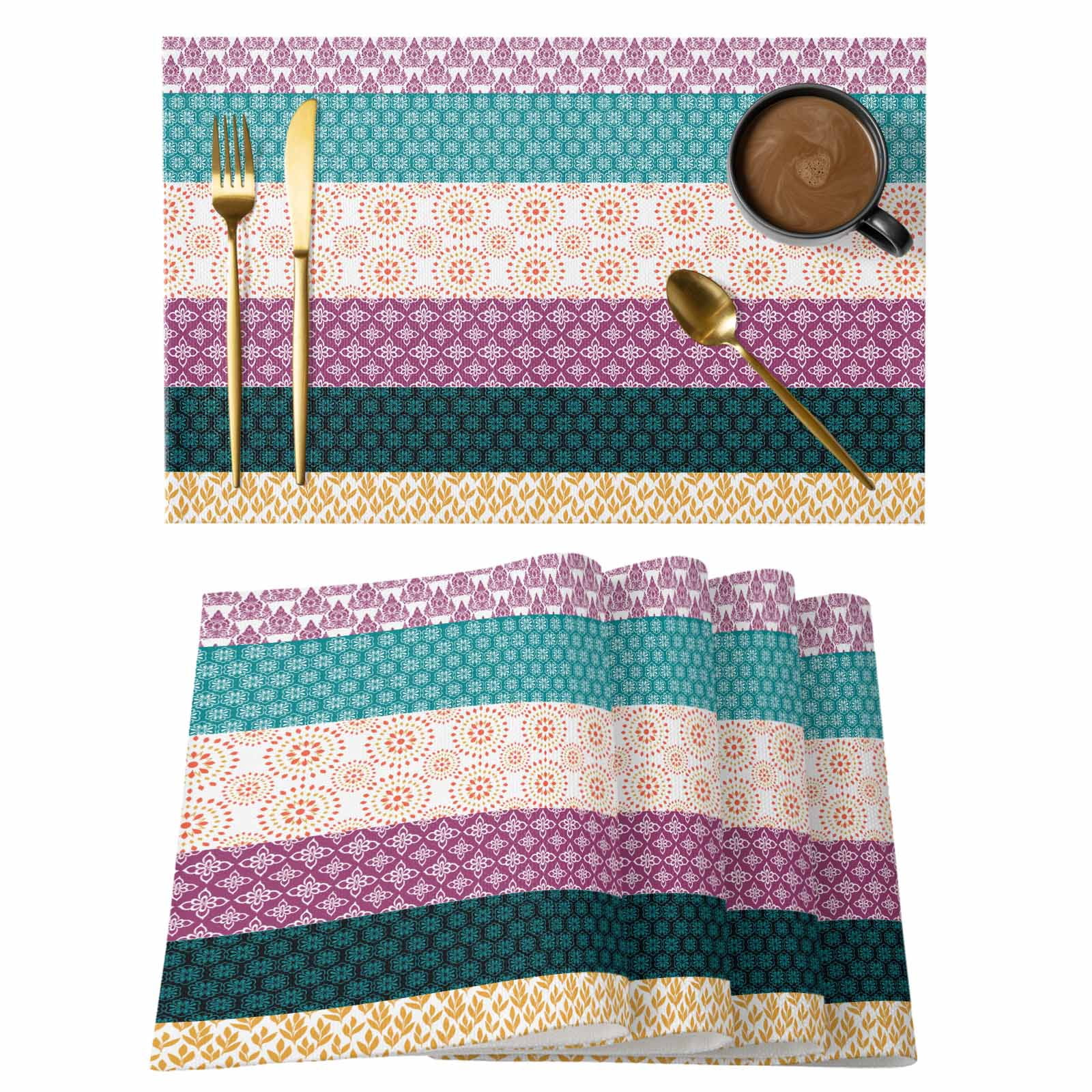Bohemian Cotton Linen Placemats Set of 2, Tribal Geometric Stripes ...