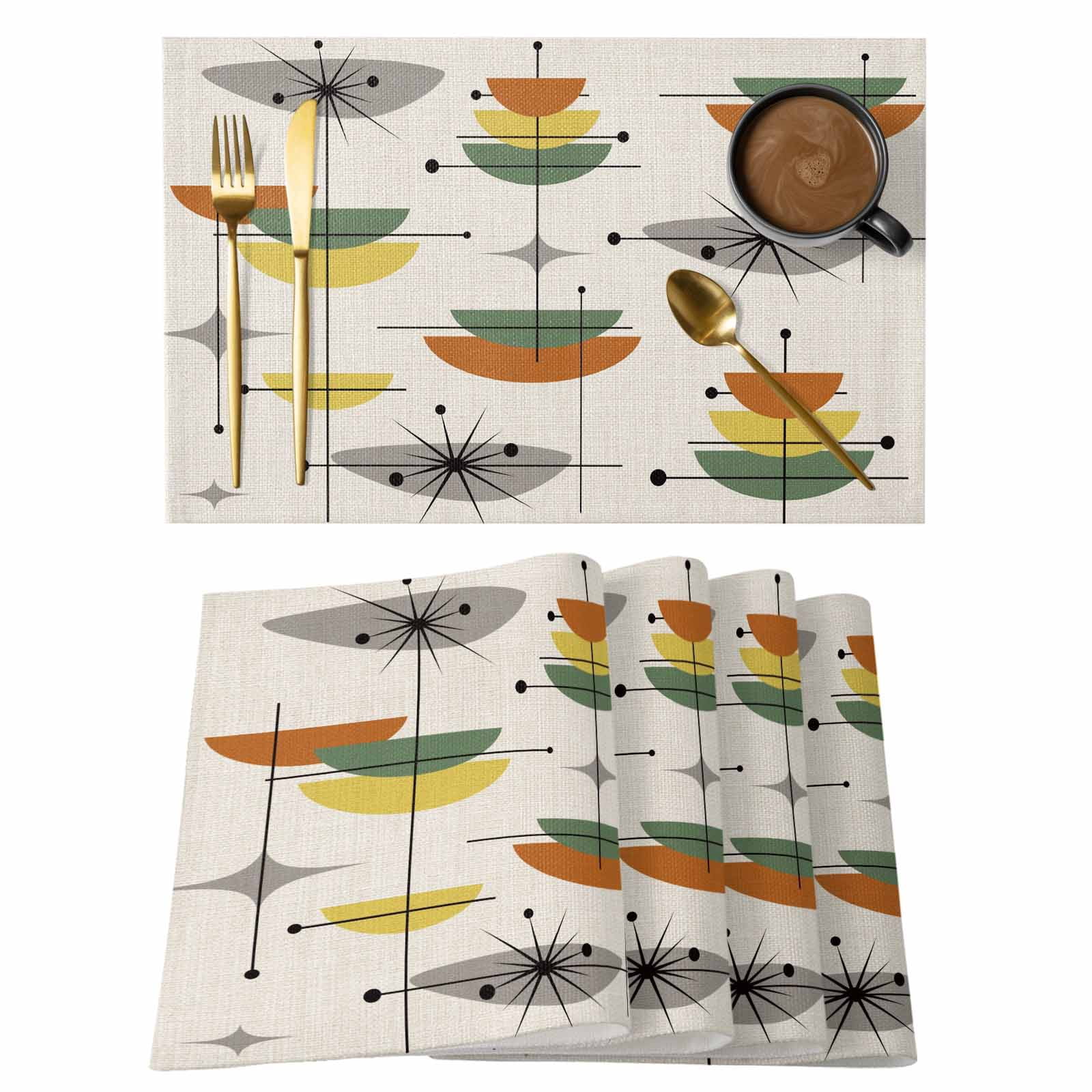 Bohemian Cotton Linen Placemats Set of 8, Green Orange Yellow Color ...