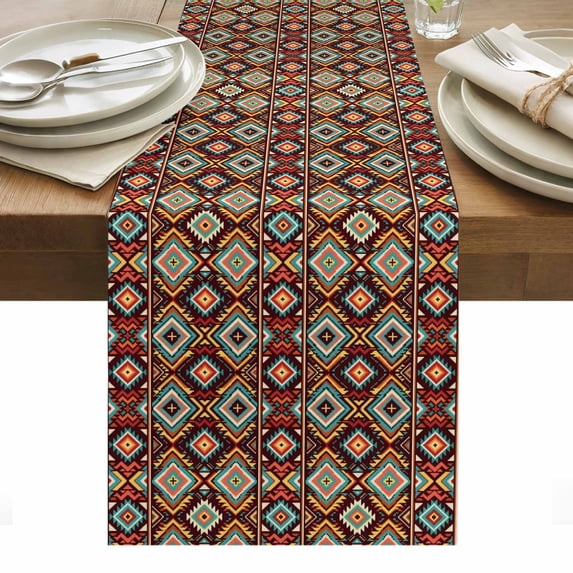 Bohemian Cotton Linen Table Runner Aztec Brown Southwestern Geometric ...