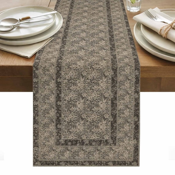Bohemian Cotton Linen Table Runner Dark Green Vintage Flowers Texture ...
