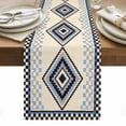 Bohemian Cotton Linen Table Runner Retro Rhombus Tribal Style Blue Boho ...