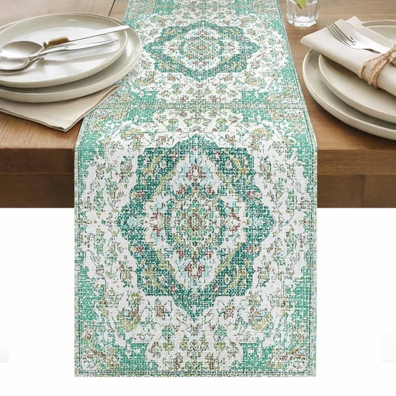 Bohemian Cotton Linen Table Runner Vintage Distressed Light Green ...
