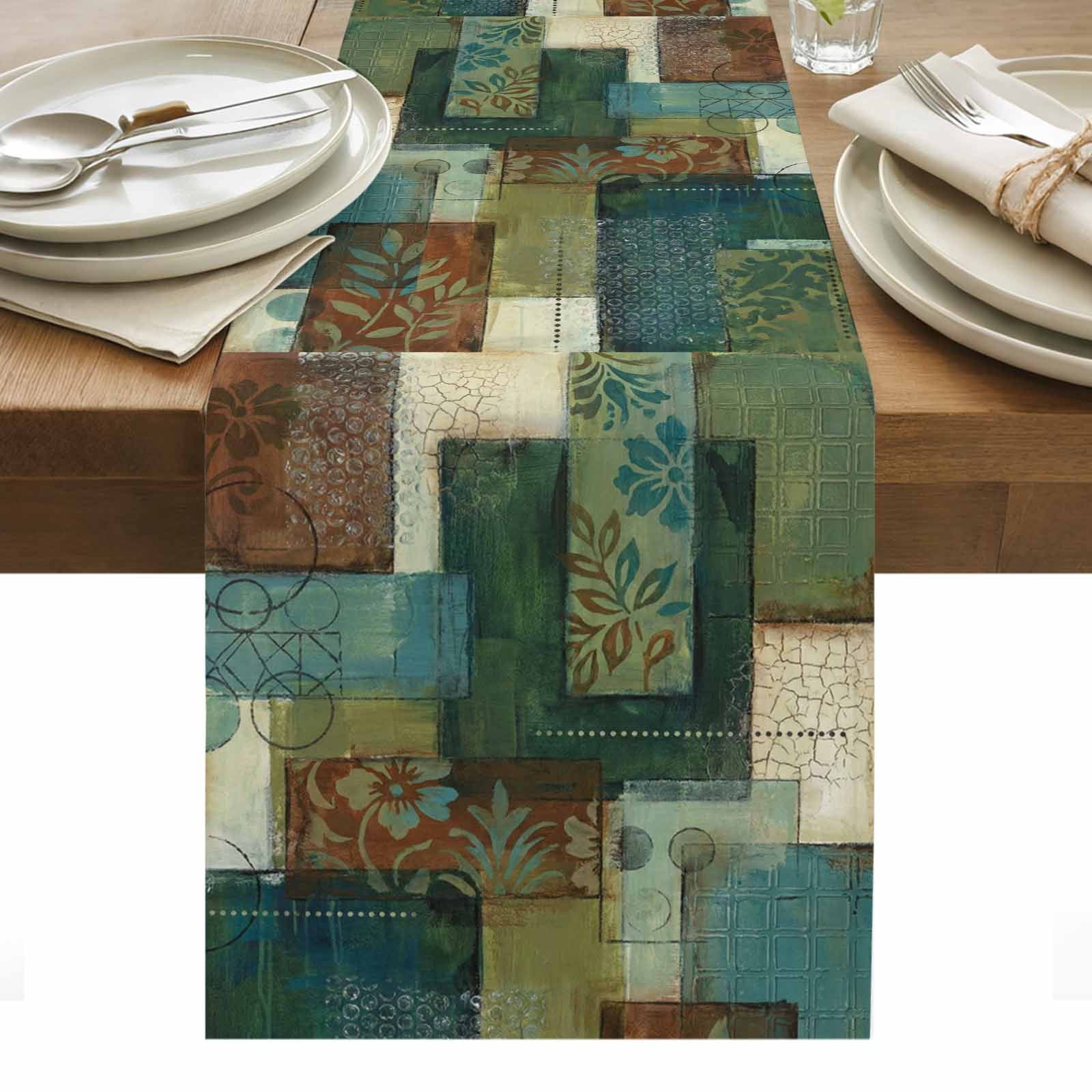Bohemian Cotton Linen Table Runner Vintage Floral Texture Geometric ...