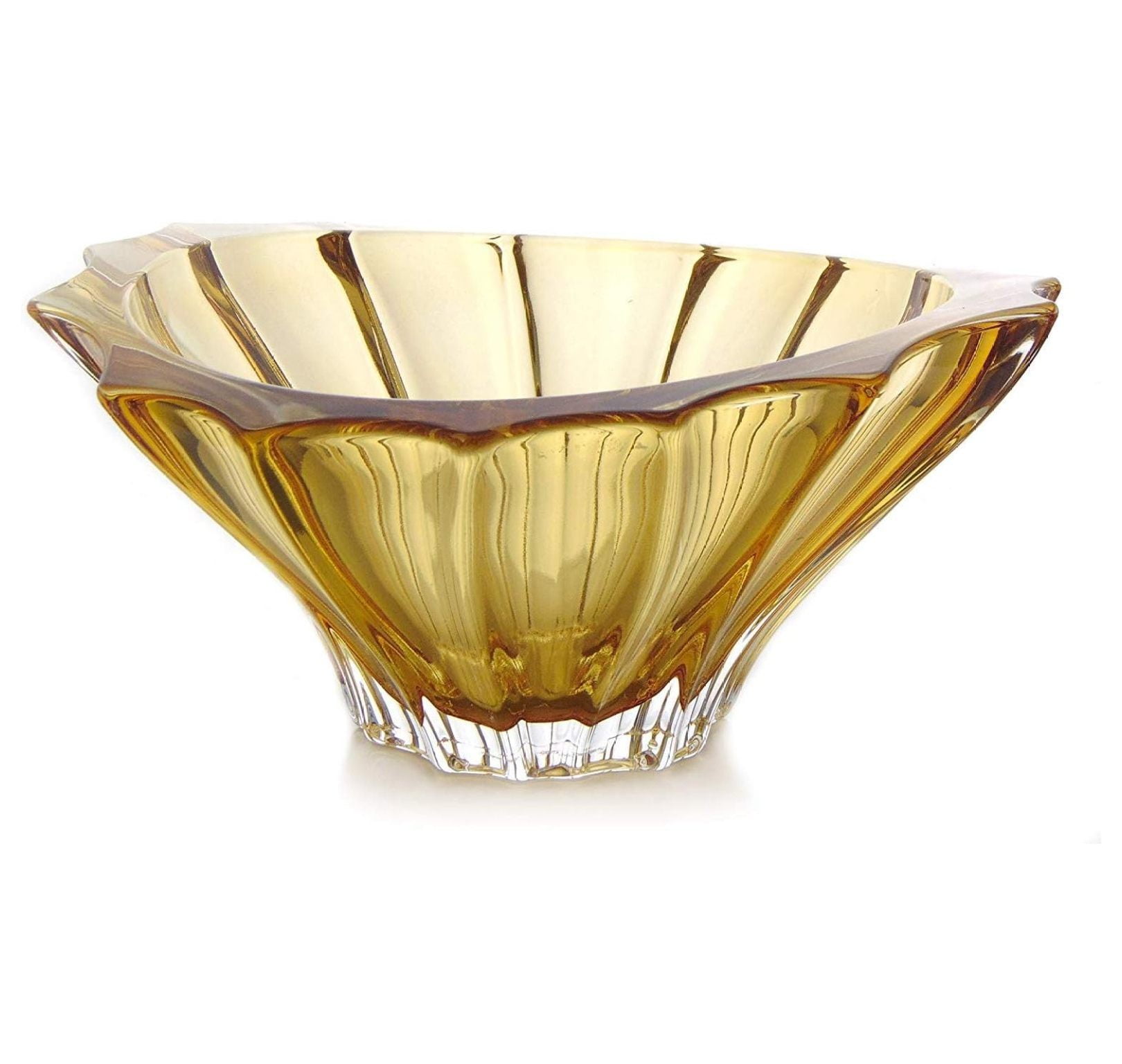 Bohemian Crystal Glass Bowl-Vase 8''-Dia Amber-Yellow Vintage European ...