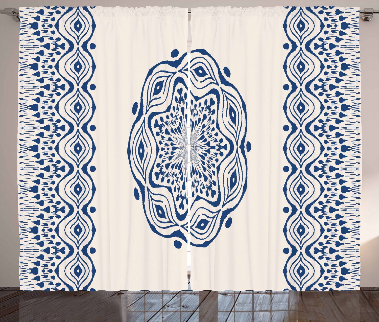 Ambesonne Tribal Curtains 2 Panel Set, Folk Gypsy Boho Motif, 108" x 90 ...