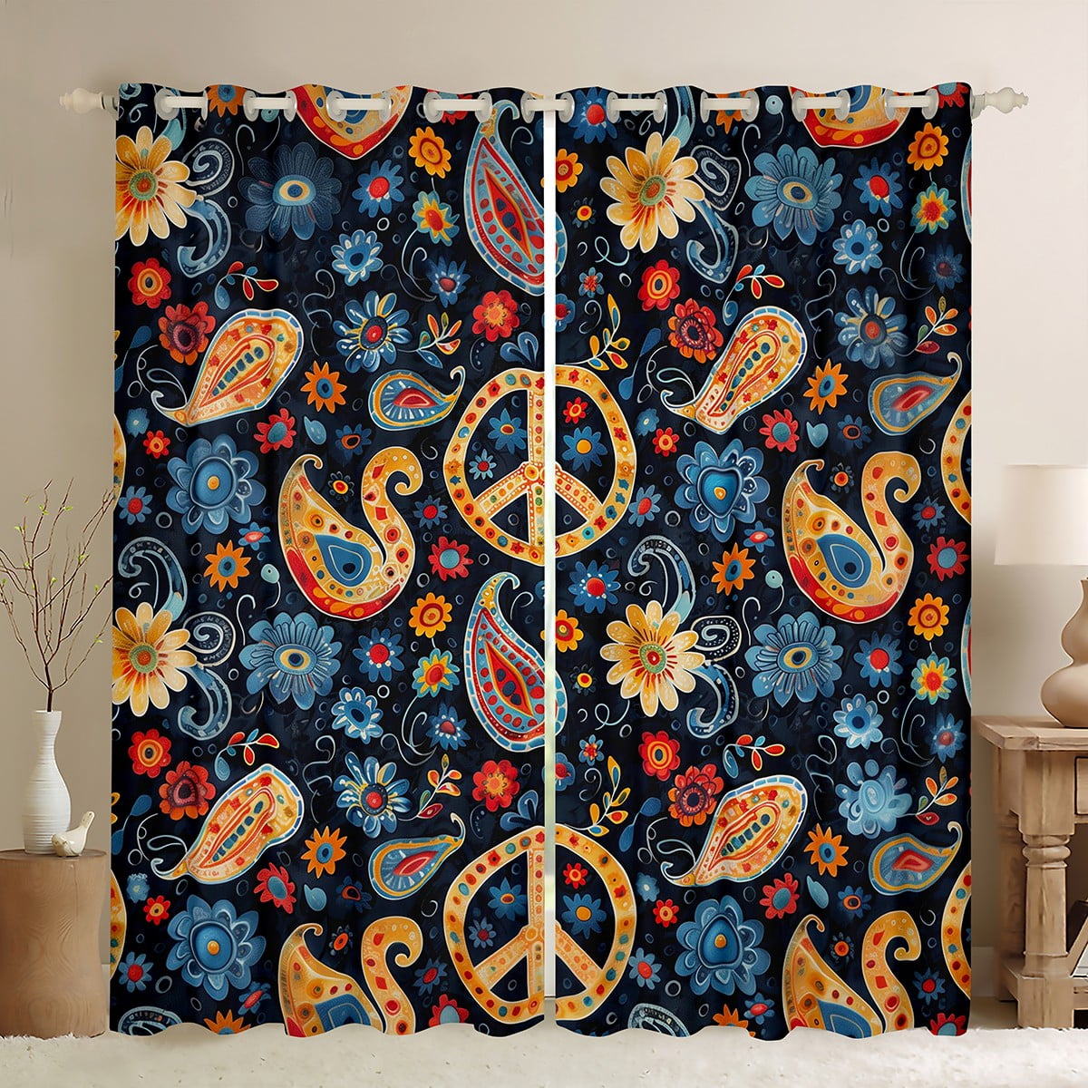 Bohemian Curtains Peace Sign Extoic 30%-50% Blackout Curtains,Hoho ...