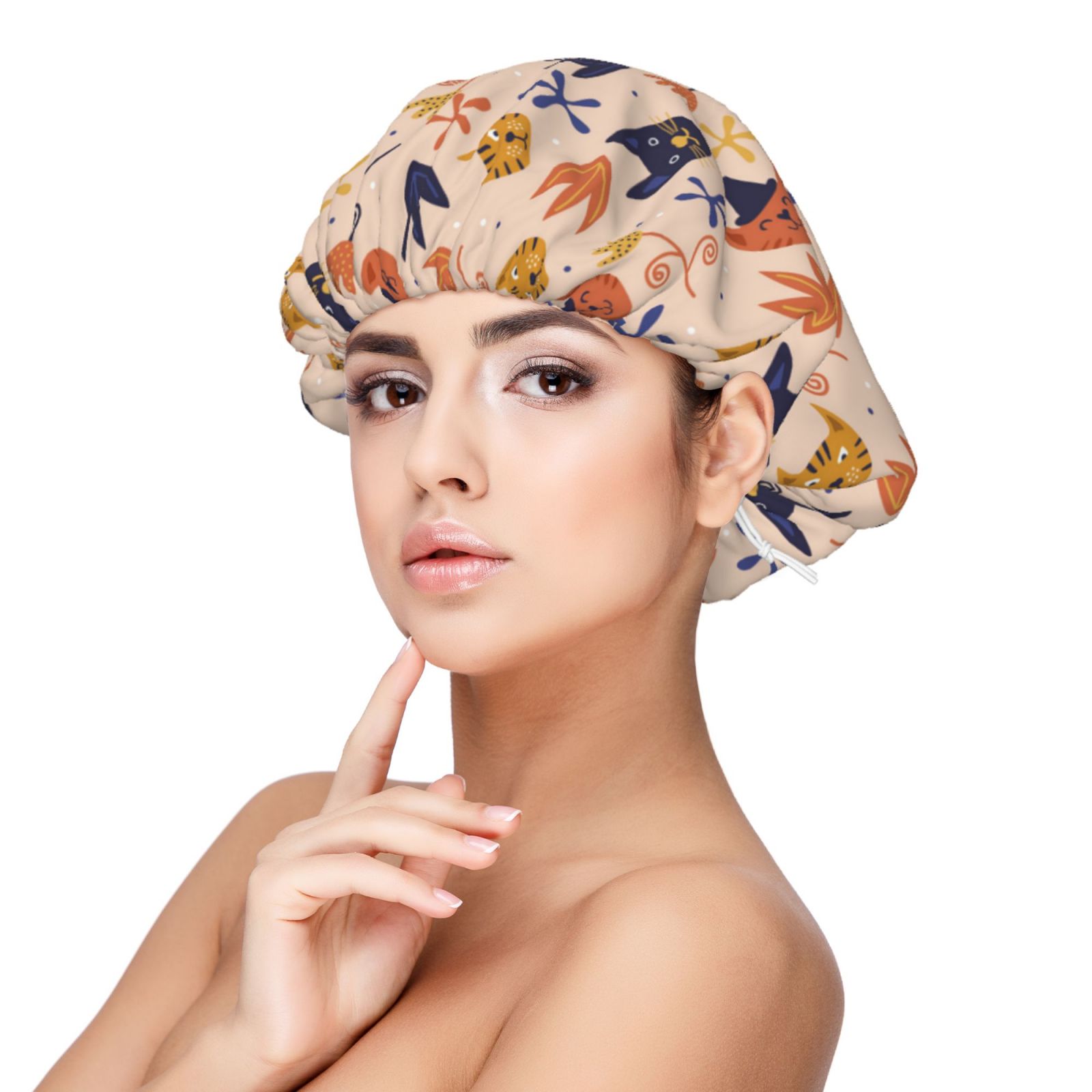 Bohemian Cute Cartoon Cat Silk Bonnet for Sleeping Women Men ...