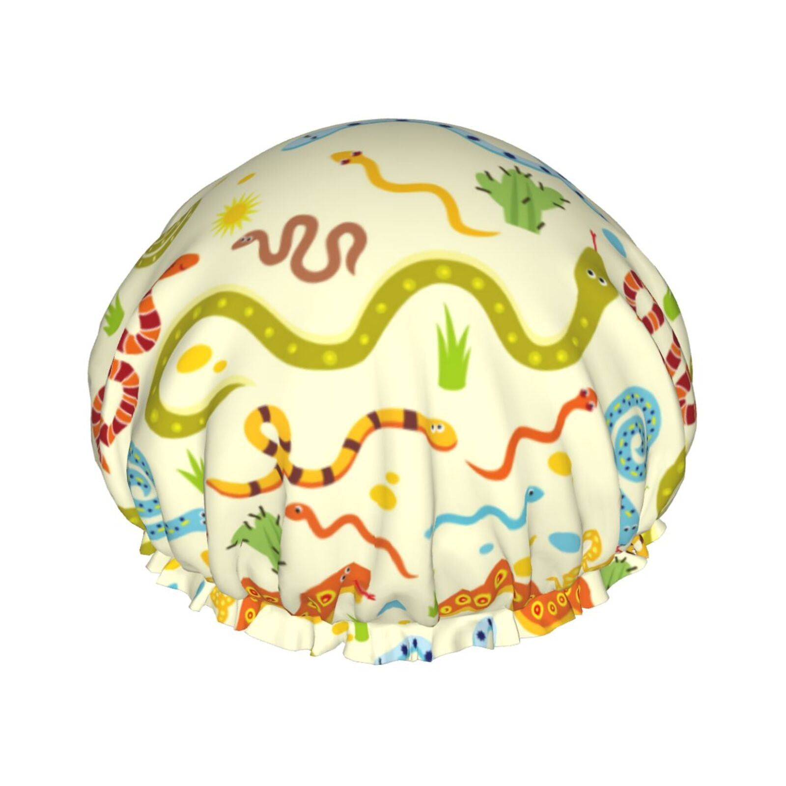 Bohemian Cute Cartoon Snake Cactus Shower Cap for Women, Double ...