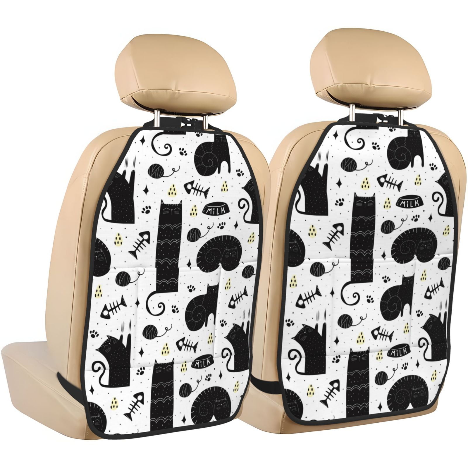 Bohemian Cute Cat Fishbone Backseat Car Organizer, 2 Pack Kick Mats ...