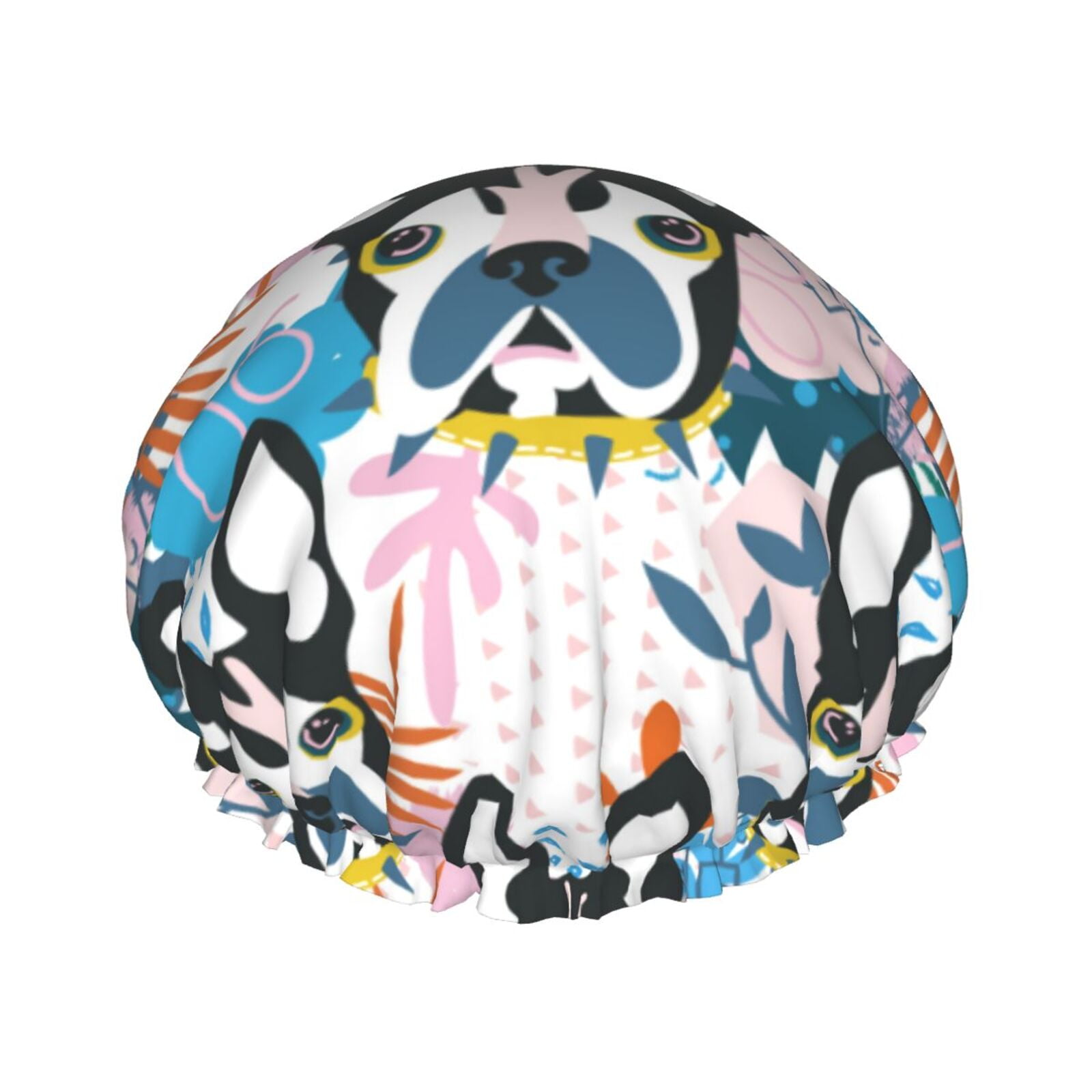 Bohemian Cute French Bulldog Shower Cap for Women, Double Waterproof ...
