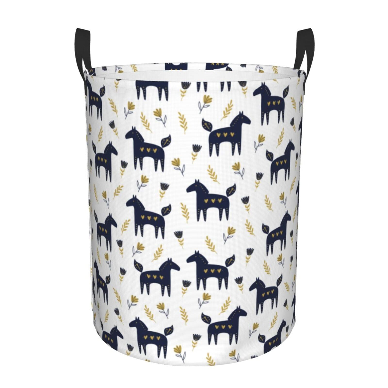 Bohemian Cute Horse Flower Round Laundry Basket, Laundry Hamper with ...