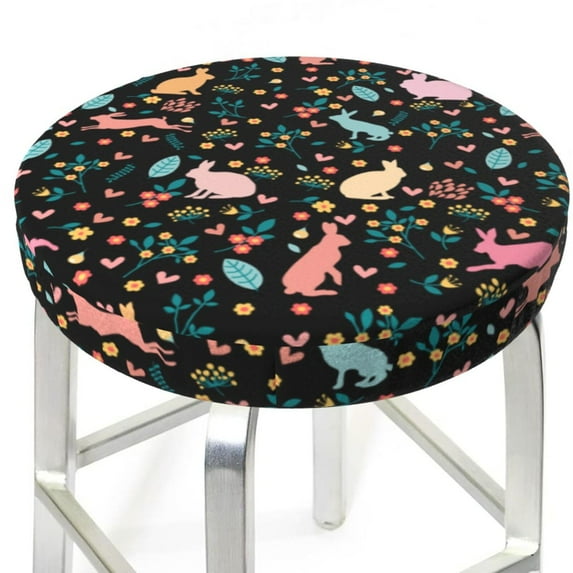Bohemian Cute Rabbit Flower Bar Stool Covers - Stretch Round Seat ...
