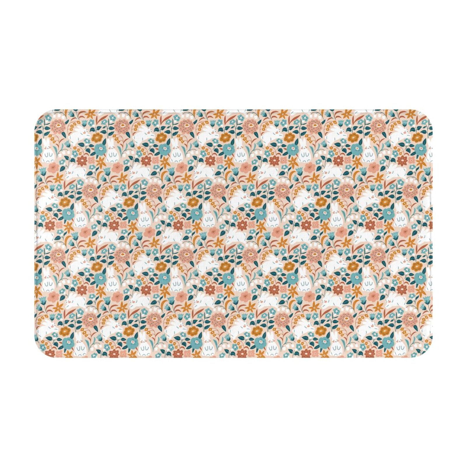 Bohemian Cute Rabbit Flower Pink Door Mat for Indoor, Welcome Door Mats ...