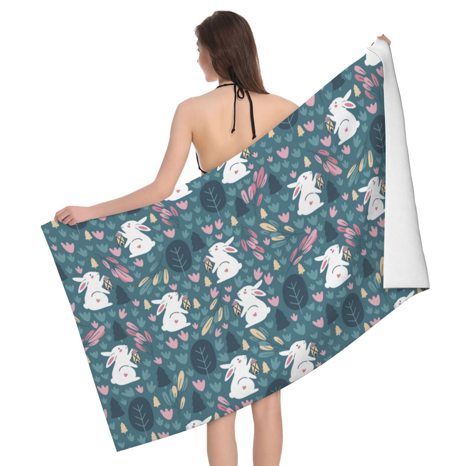 Bohemian Cute Rabbit Flower Tree Bath Towels, Microfiber Towel for ...
