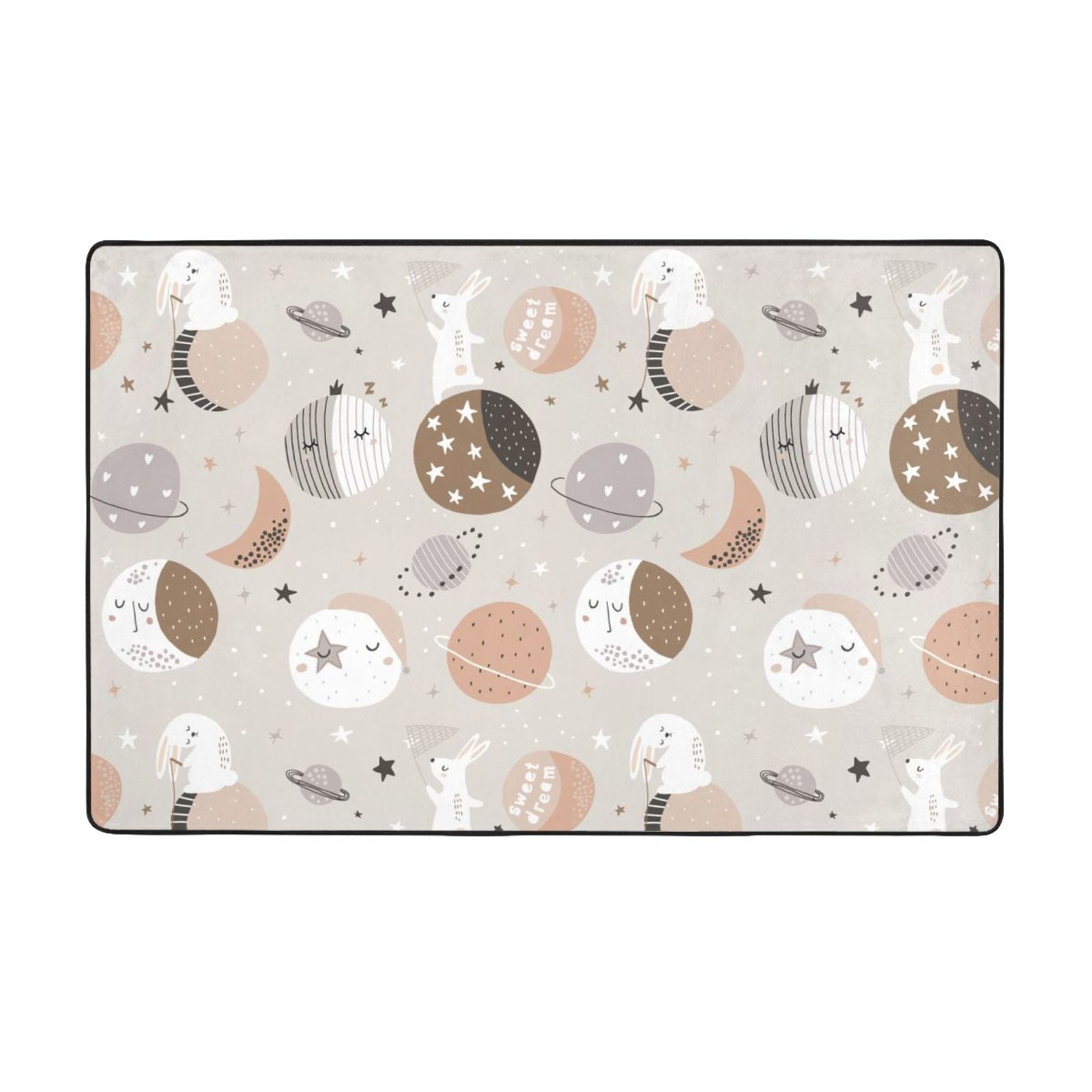 Bohemian Cute Rabbit Planet Moon Indoor Door Mat, Bedroom Rug & Carpets ...