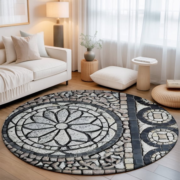 Bohemian Daisy 5' Round Rug for Dining Table for 4 People Under Table ...