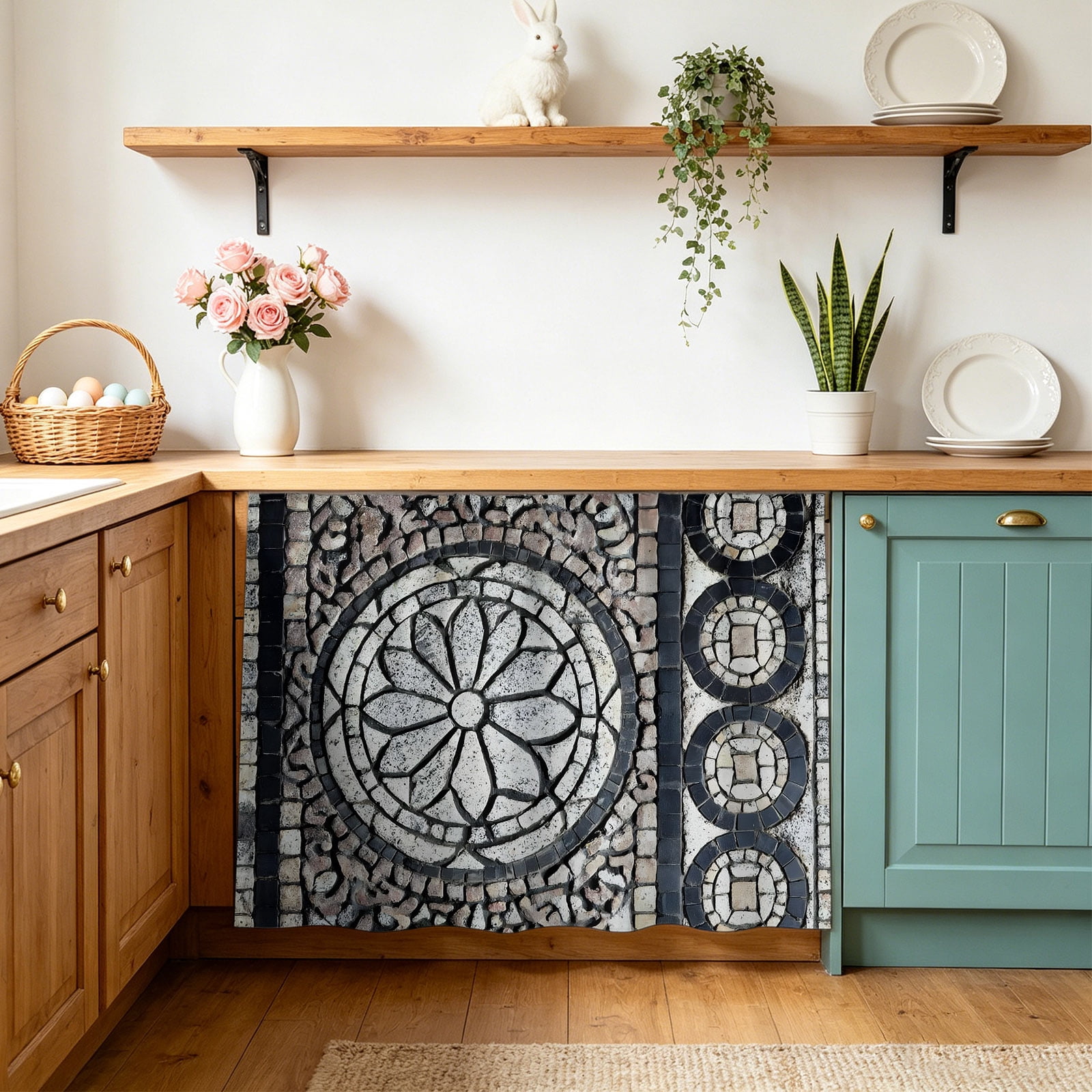 Bohemian Daisy Cabinet Curtains 10" W x 11" L Mosaic Flower Classic ...