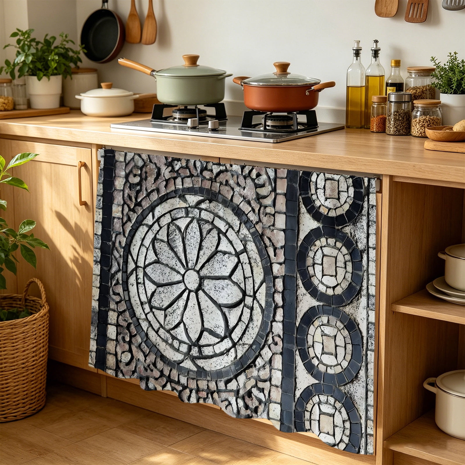Bohemian Daisy Cabinet Curtains 35" W x 35" L Mosaic Flower Classic ...