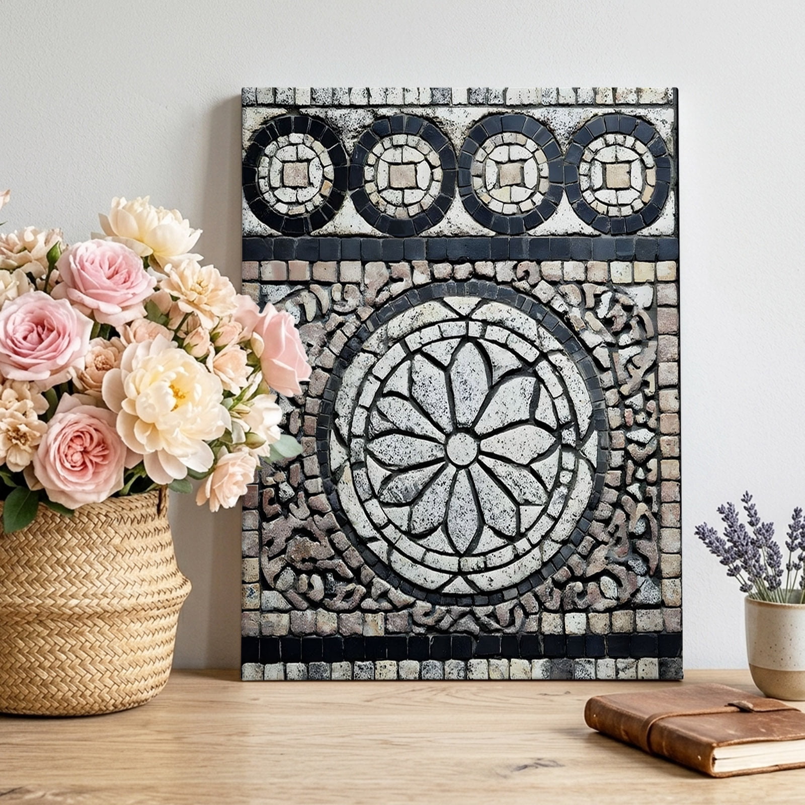 Bohemian Daisy Canvas Wall Art for Living Room, Mosaic Flower Classic ...