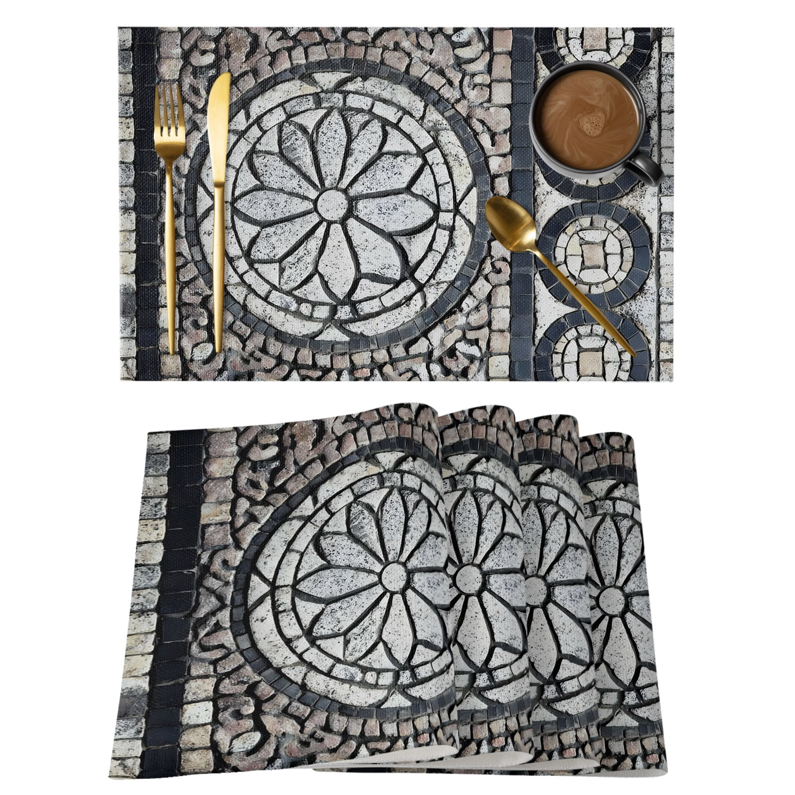 Bohemian Daisy Cotton Linen Placemats Set of 2, Mosaic Flower Classic ...