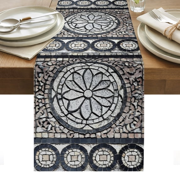 Bohemian Daisy Cotton Linen Table Runner Mosaic Flower Classic ...