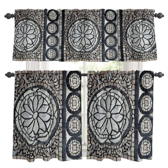 Bohemian Daisy Kitchen Curtains Valance and Tier Set Mosaic Flower ...