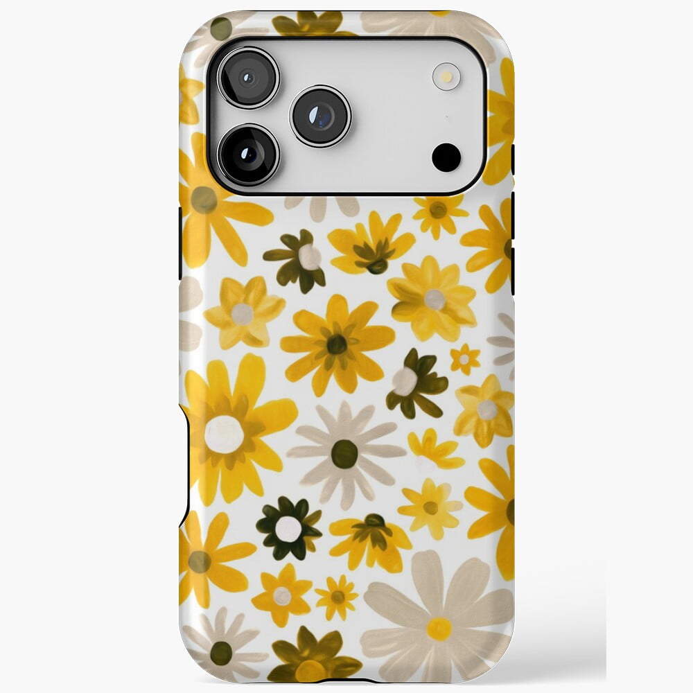 Bohemian Daisy Meadow Mustard Yellow iPhone Case 17 11 12 13 14 15 16 ...