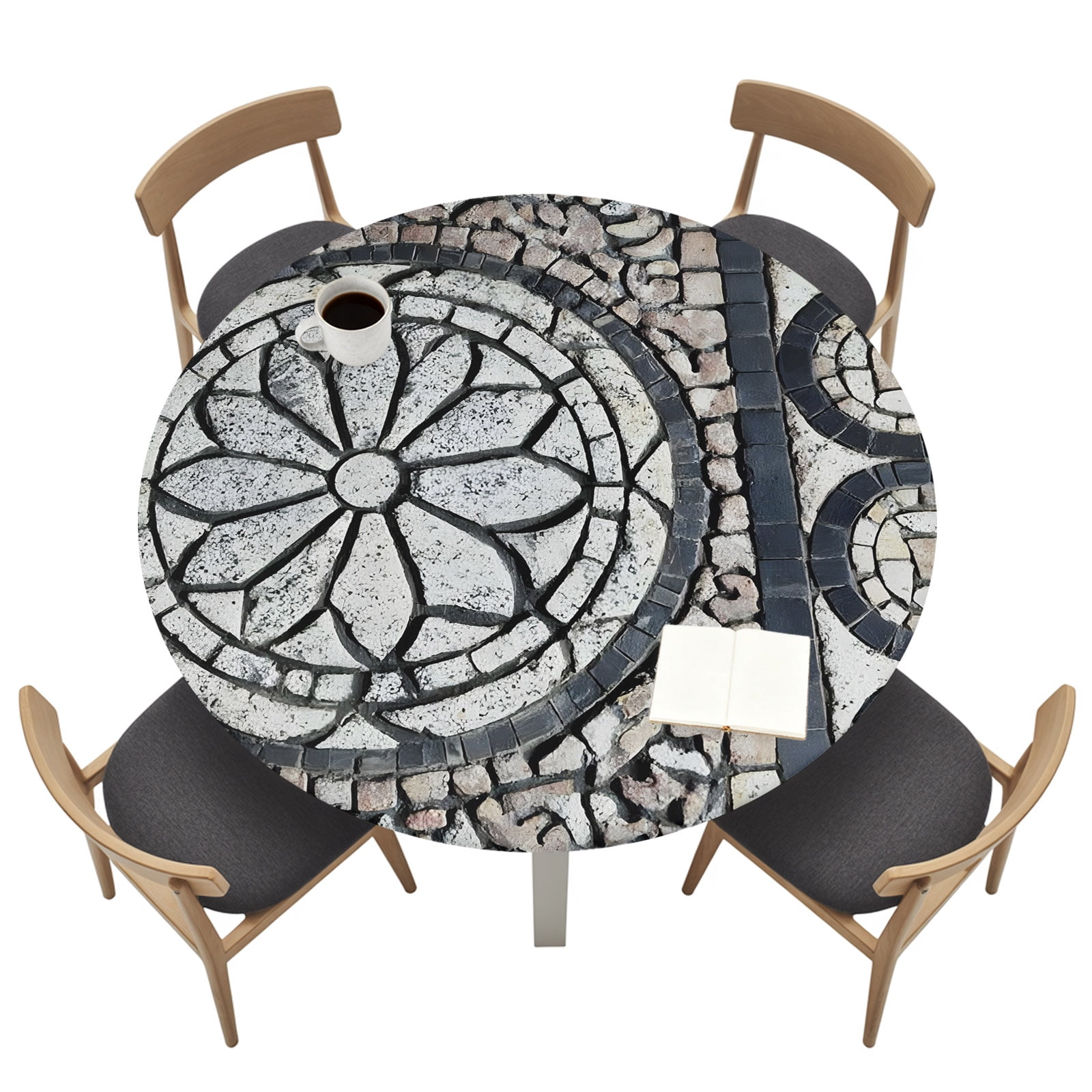 Bohemian Daisy Round Fitted Table Cover Mosaic Flower Classic ...