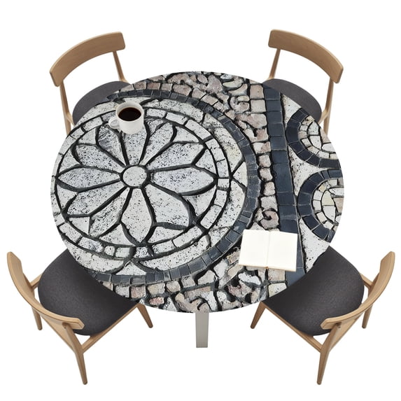 Bohemian Daisy Round Fitted Table Cover Mosaic Flower Classic ...