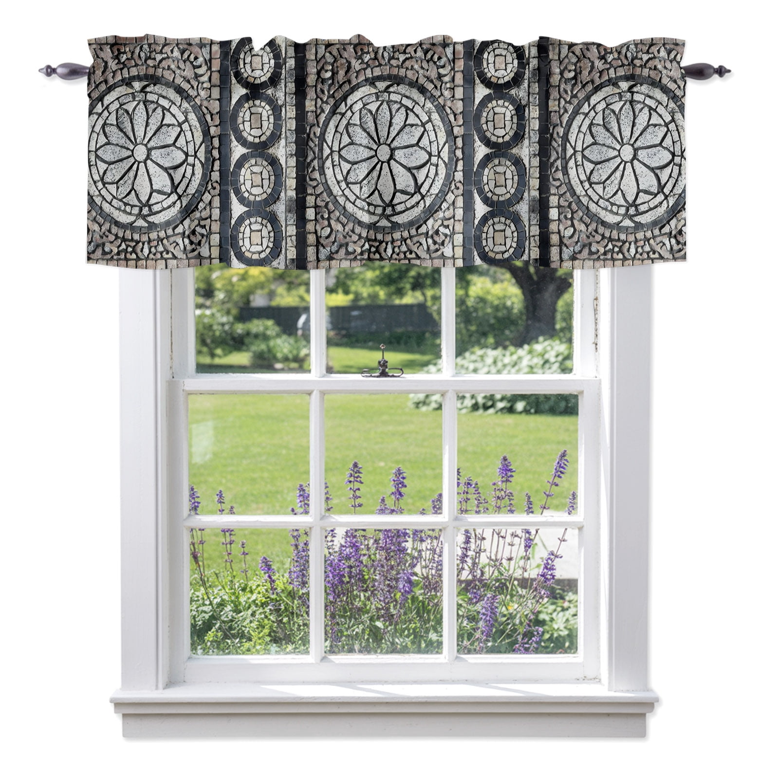 Bohemian Daisy Valance Curtain 1 Panel, Mosaic Flower Classic ...