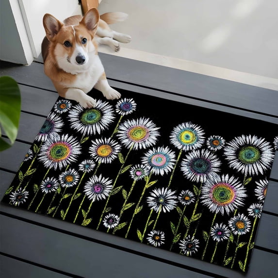 Bohemian Daisy Washable Entry Rug 2x3 Pastoral Abstract Night Pink Blue ...