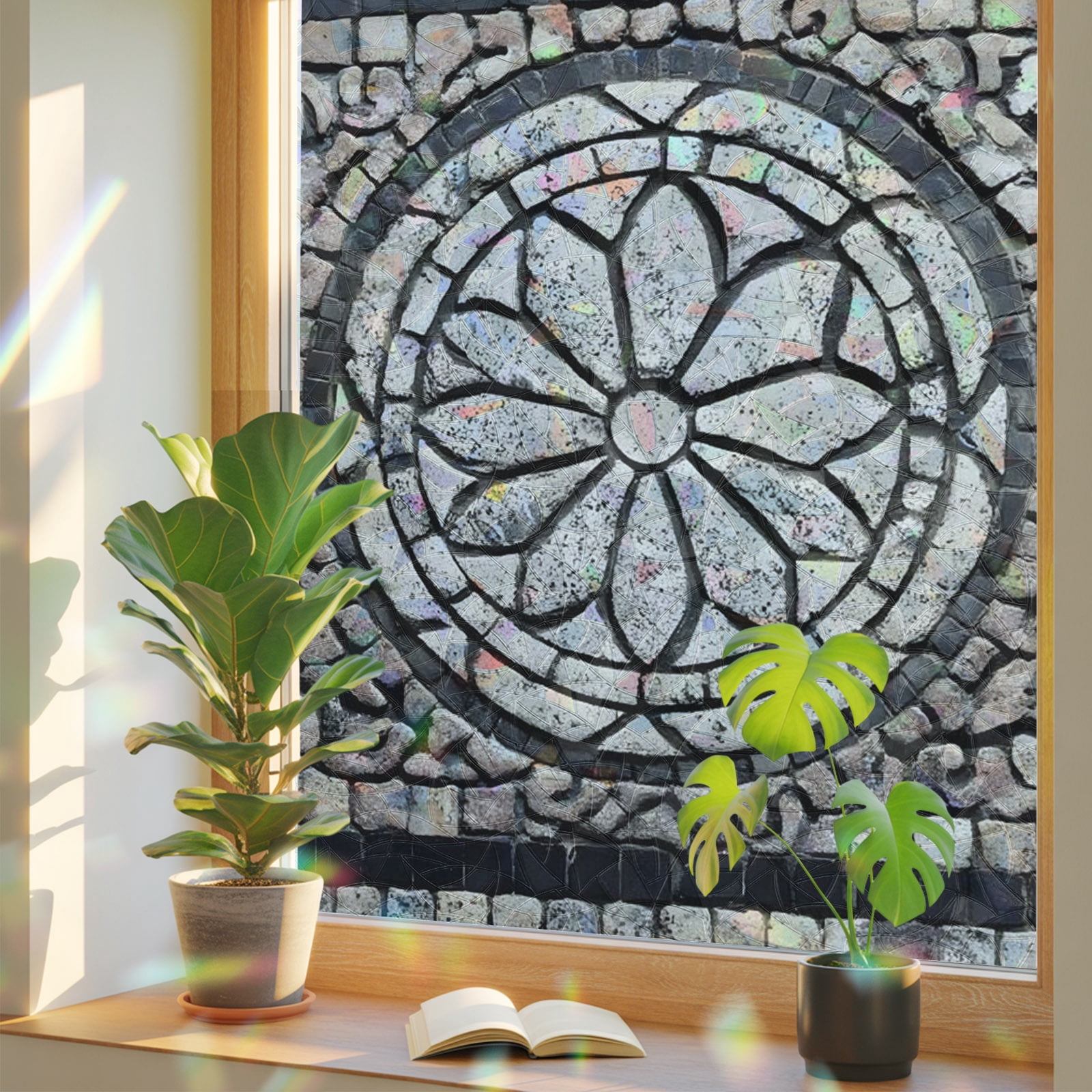 Bohemian Daisy Window Privacy Film, Mosaic Flower Classic Traditional ...