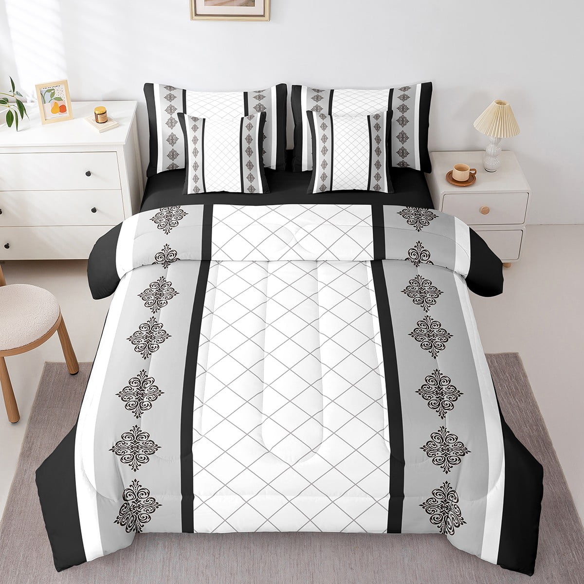 Bohemian Damask Bed in a Bag Queen Comforter Set 7 Piece,Antique ...