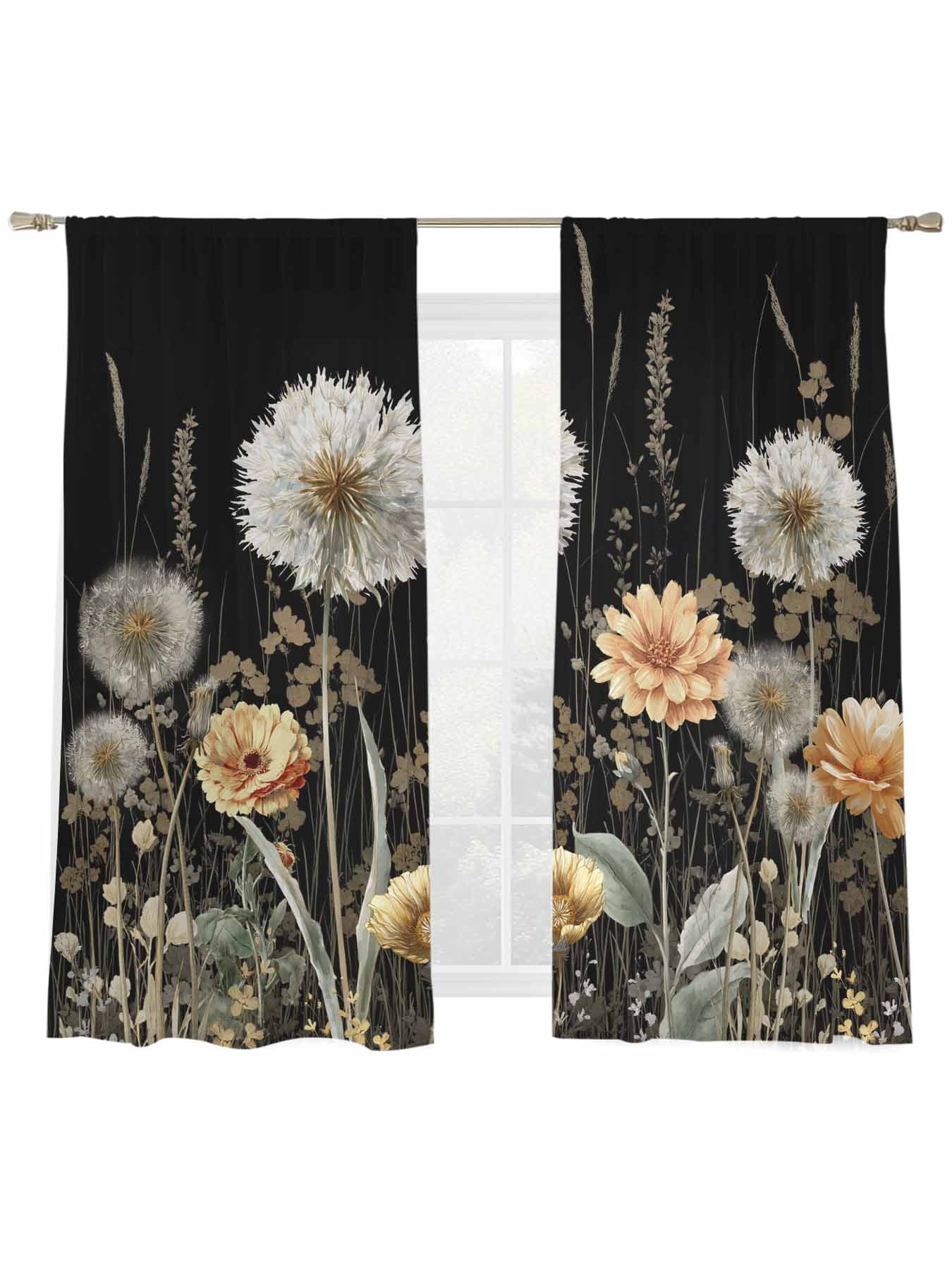 Bohemian Dandelion Daisy Sheer Curtains 2 Panels Set Boho Country ...