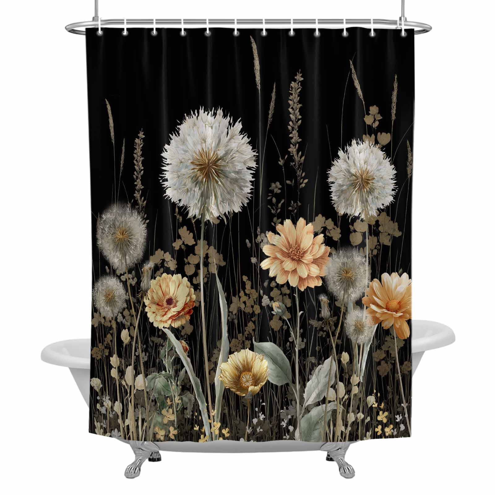 Bohemian Dandelion Daisy Shower Curtain for Bathroom, Boho Country ...