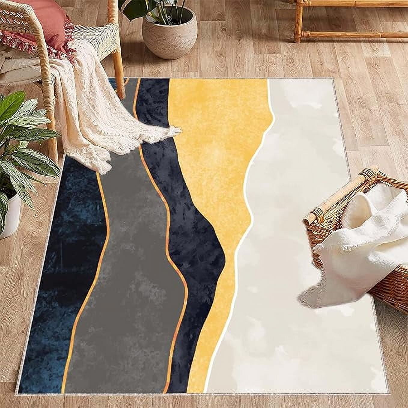 Bohemian Decorative Area Rug, Mid-Century Abstract Art Rug, Beige ...