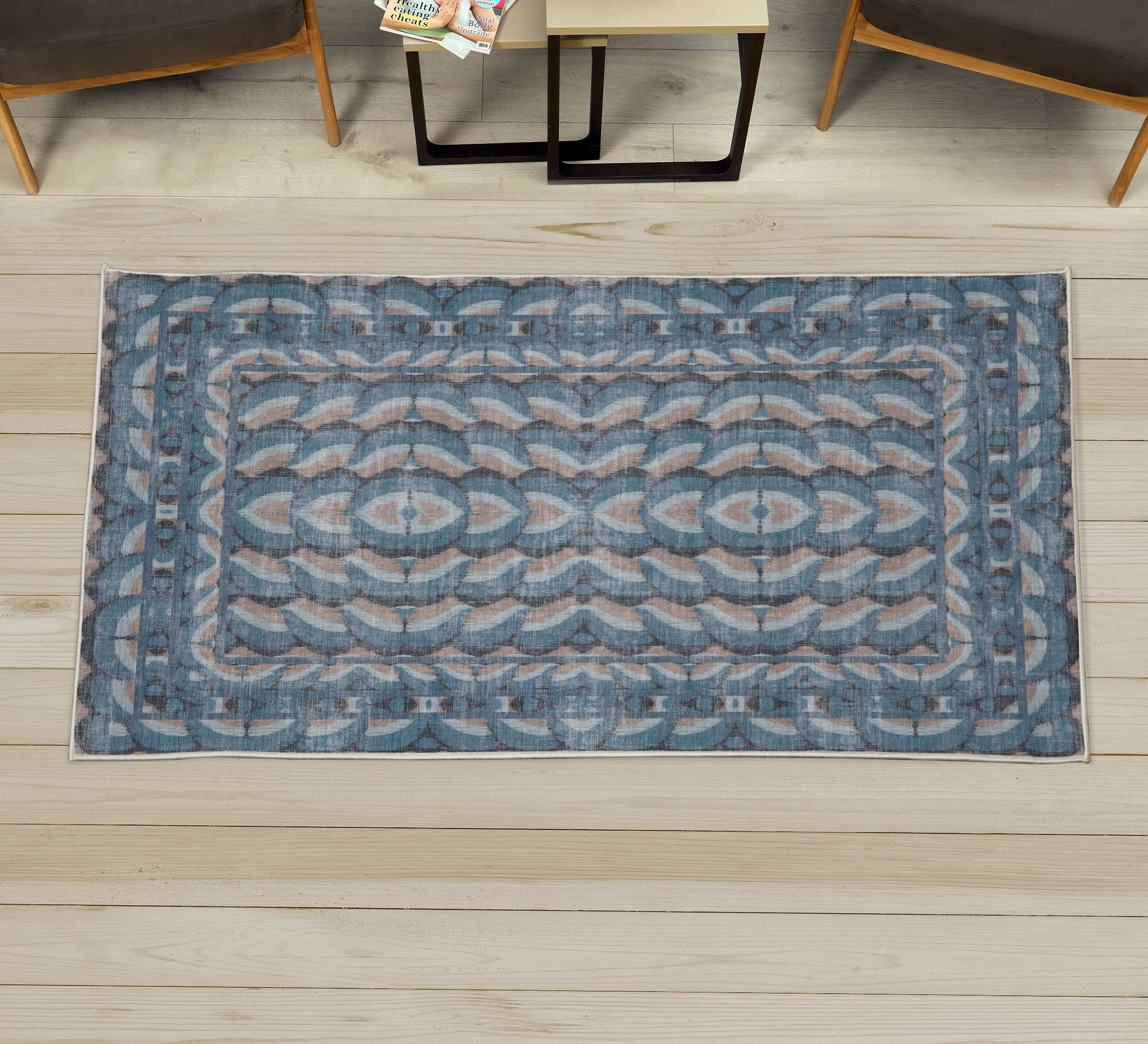 Bohemian Decorative Rug, Ethnic Retro Inspired Oval Ikat Like Ornaments ...