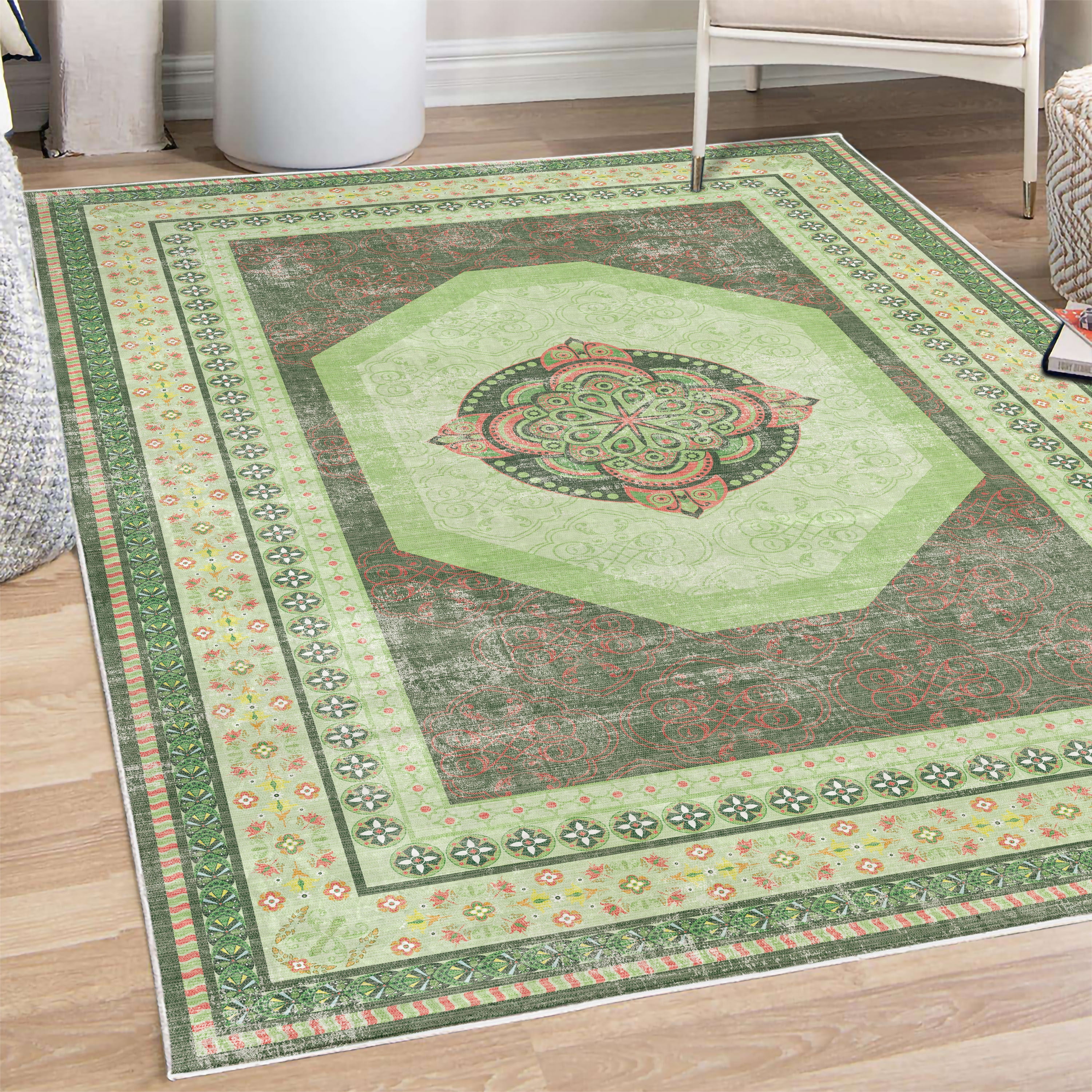Bohemian Decorative Rug, Mandala Like Floral Medallion Motif Geometric ...