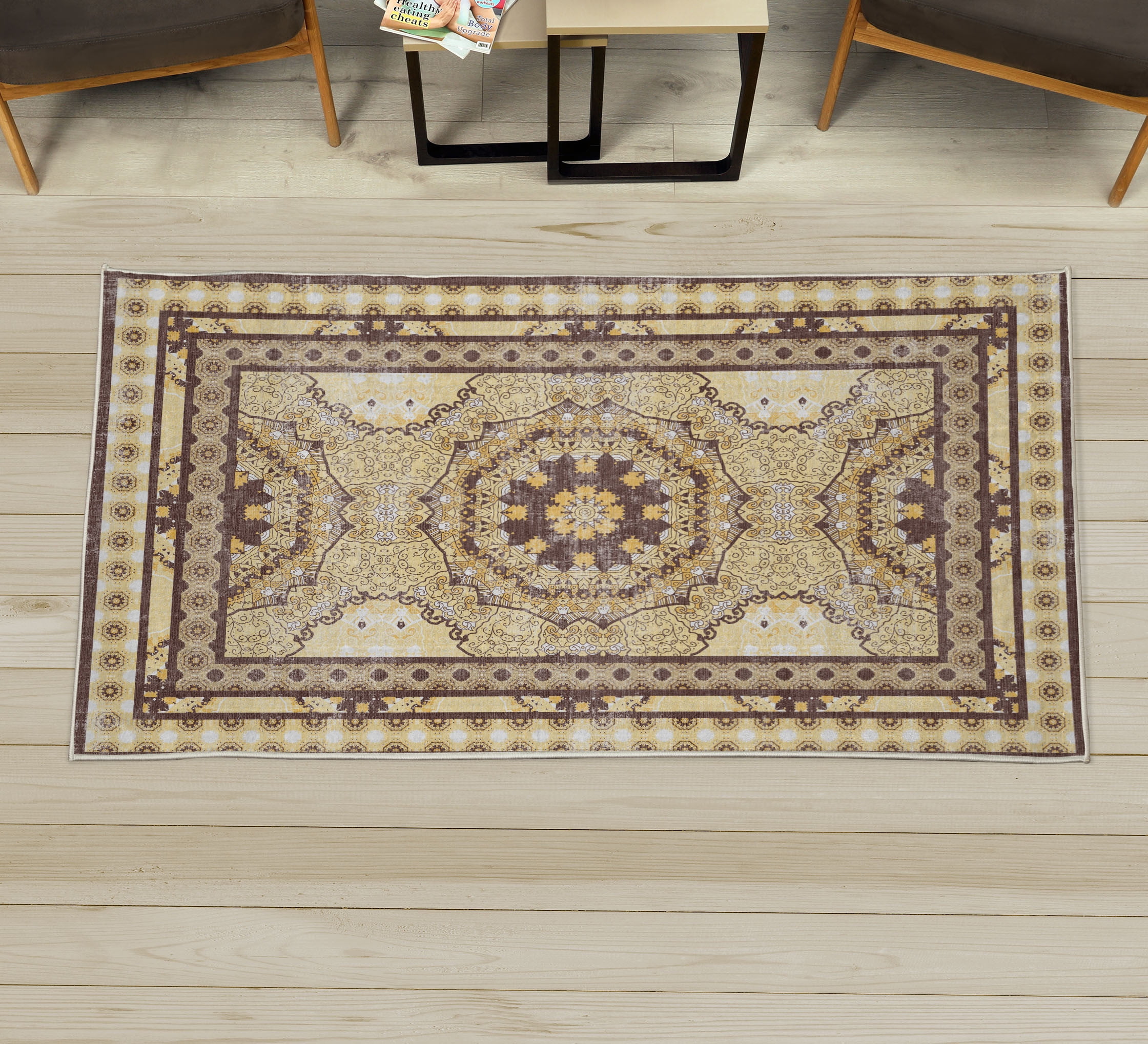 Bohemian Decorative Rug, Rustic Look Symmetric and Geometric Motif ...