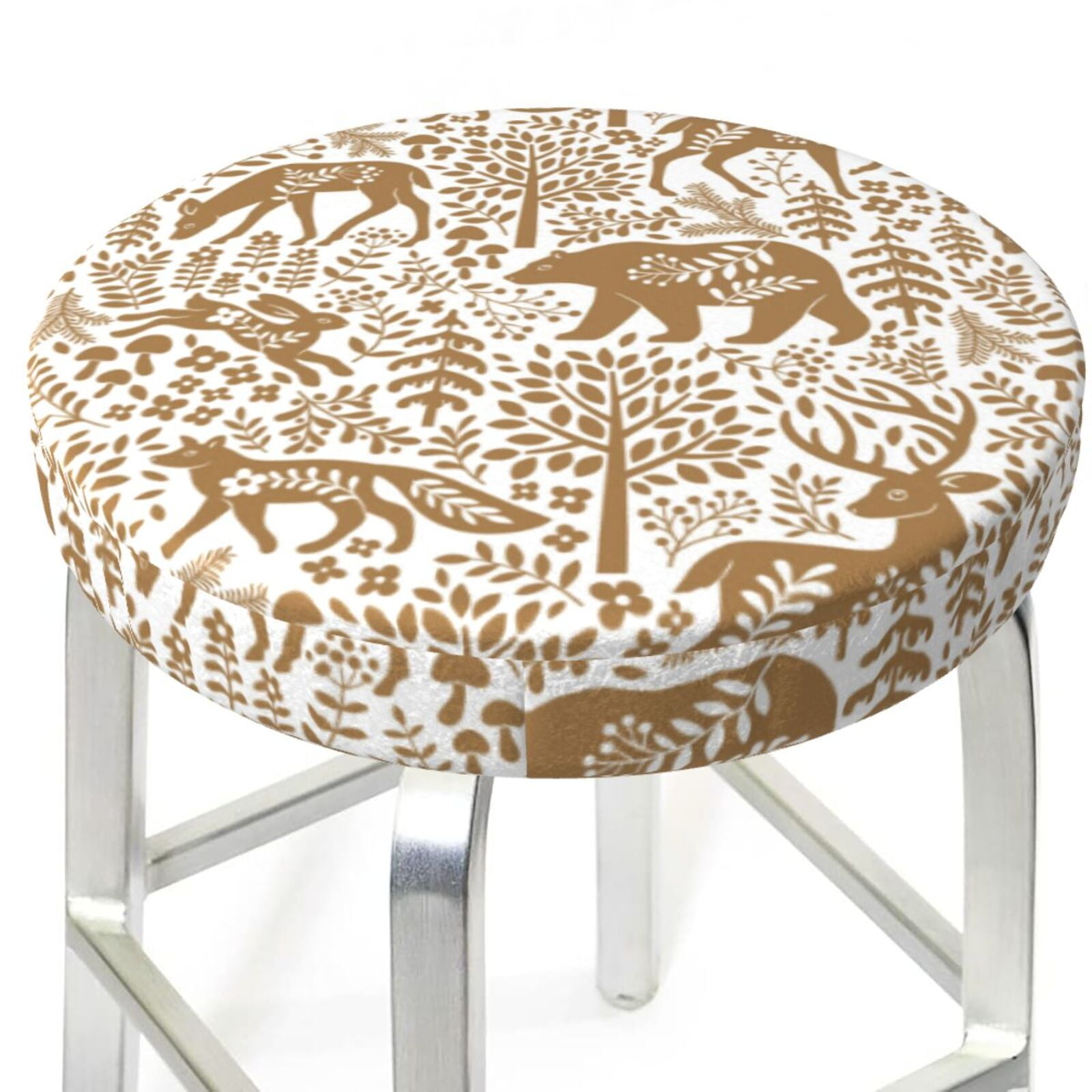 Bohemian Deer Bear Rabbit Tree_A Round Bar Stool Covers, Soft Velvet ...