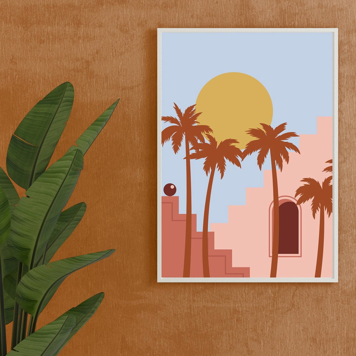 Bohemian Desert Print, Morocco Boho Aesthetic. Staircase Palm Tree Sun ...