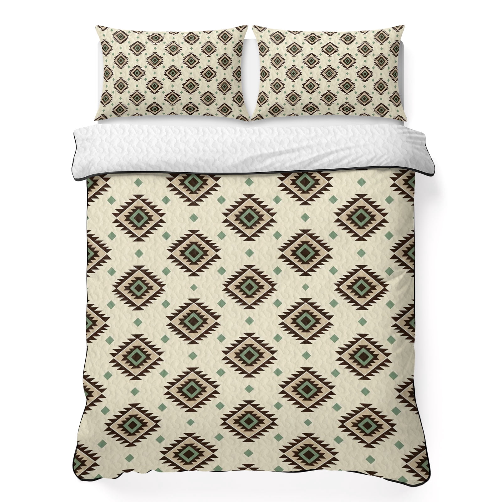 Bohemian Diamond Pattern 3 Piece Quilt Bedding Set with 2 Pillow Shams ...