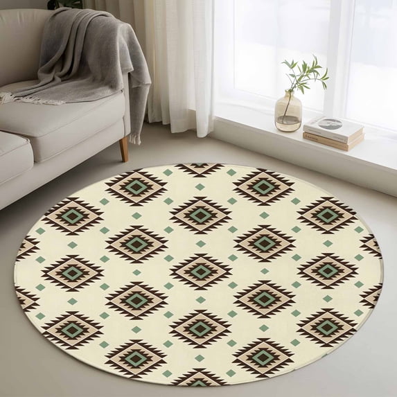 Bohemian Diamond Pattern 4FT Round Area Rugs Boho Tribal Farmhouse ...