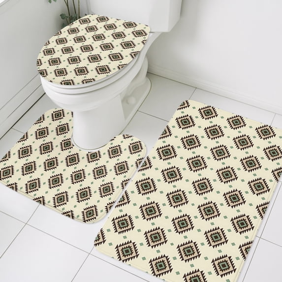 Bohemian Diamond Pattern Bathroom Rugs Set Boho Tribal Farmhouse Brown ...