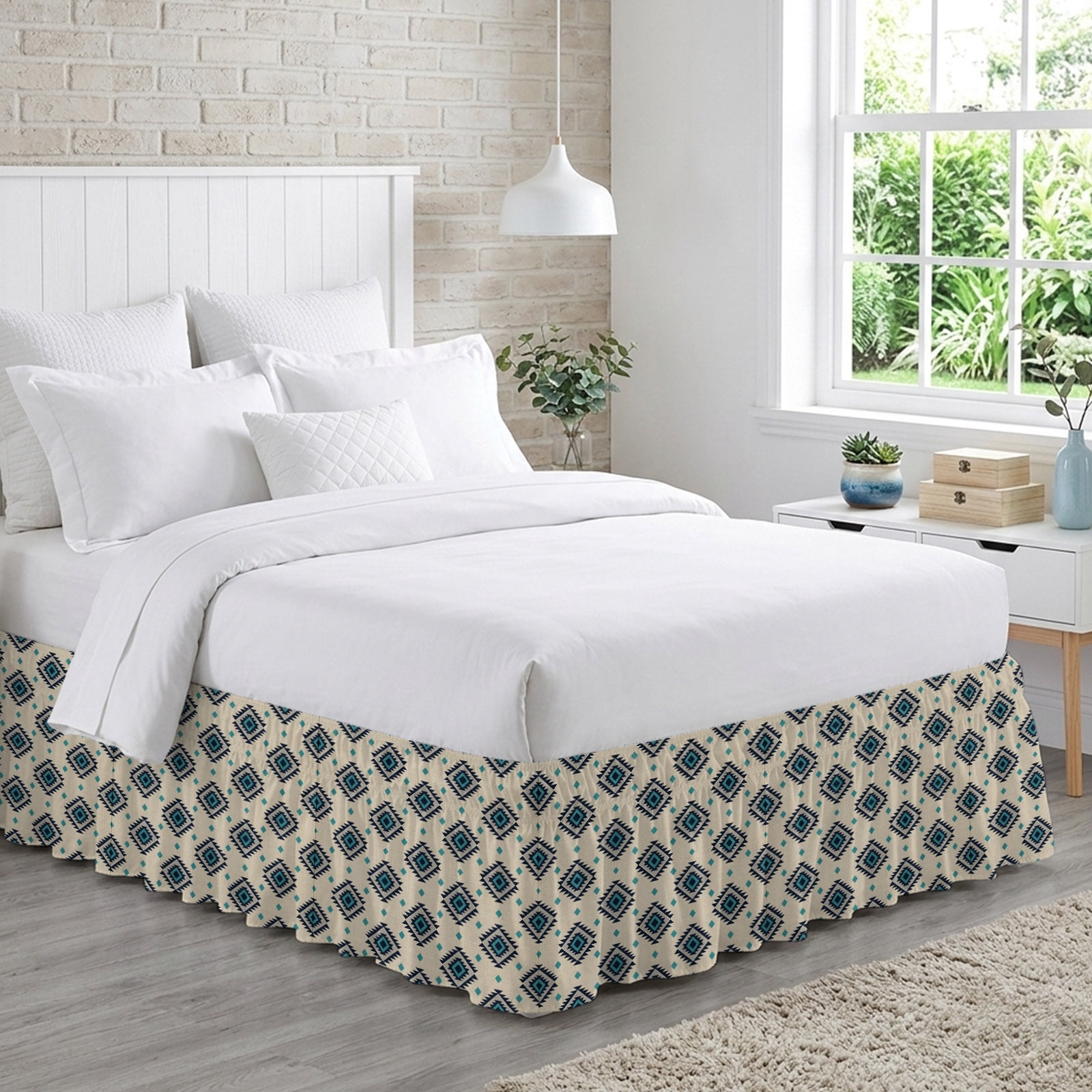 Bohemian Diamond Pattern Bed Skirt King Size 18" Drop, Boho Tribal ...