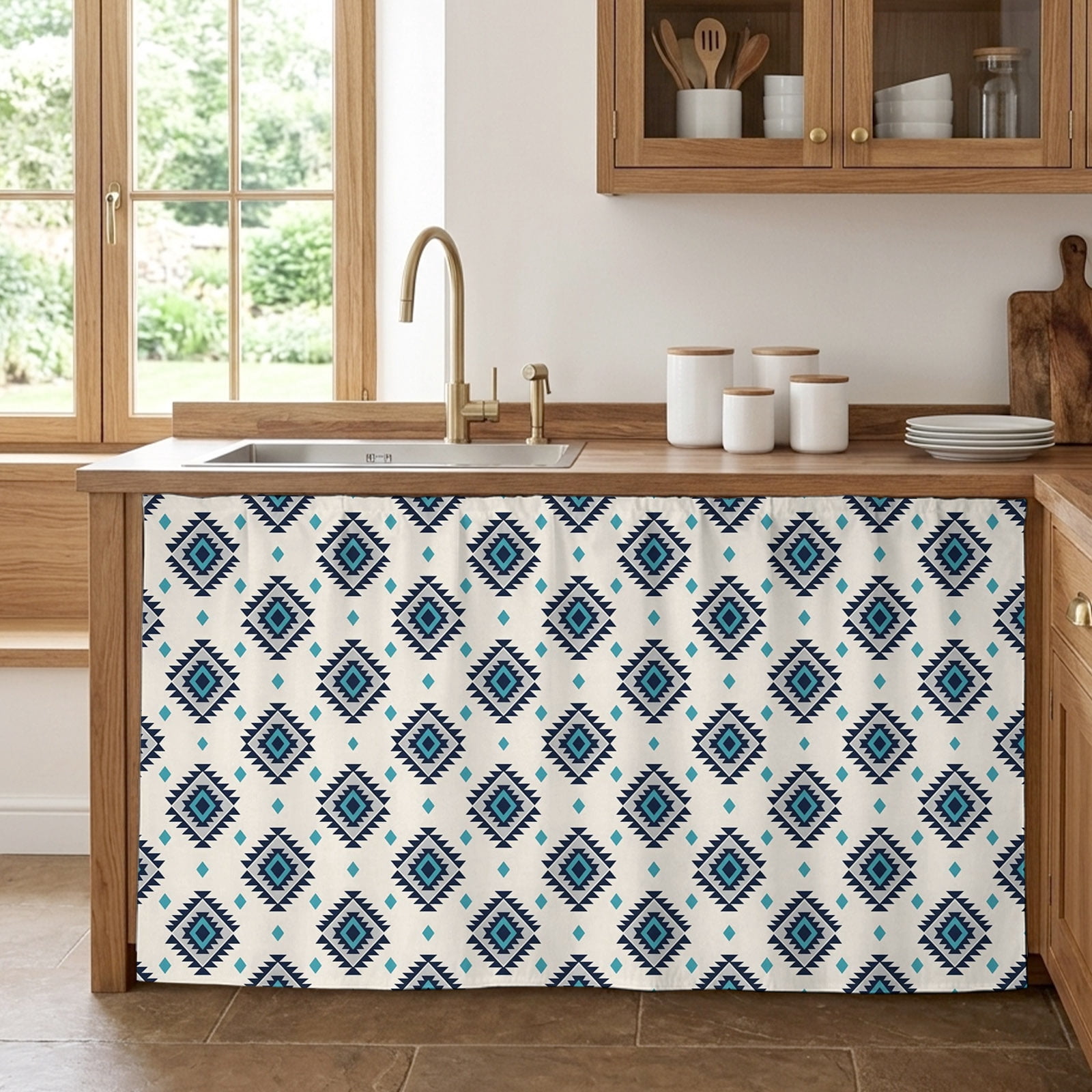 Bohemian Diamond Pattern Cabinet Curtains 32"Wx55"L, Boho Tribal ...